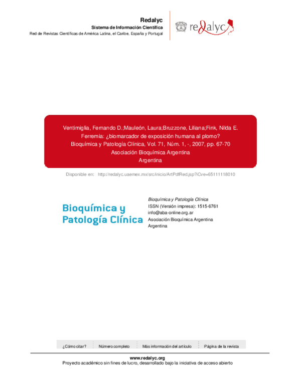 (PDF) Ferremia: ¿biomarcador de exposición humana al plomo?