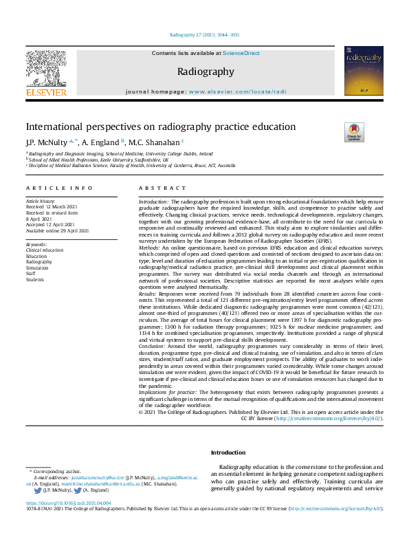 (PDF) International perspectives on radiography practice education