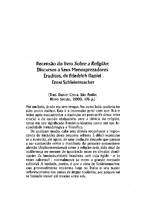 (PDF) Recensão do livro Sobre a Religião: Discursos a Seus ...
