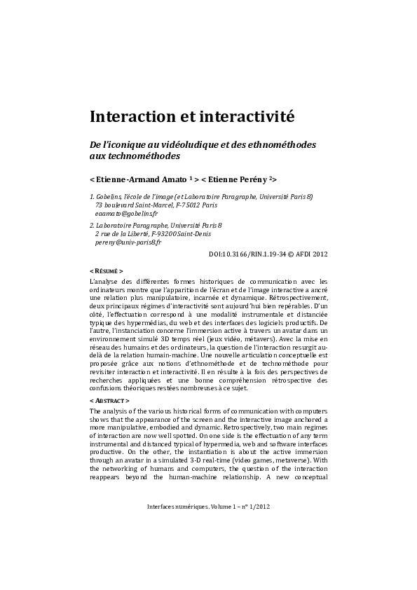 (PDF) Interaction et interactivité