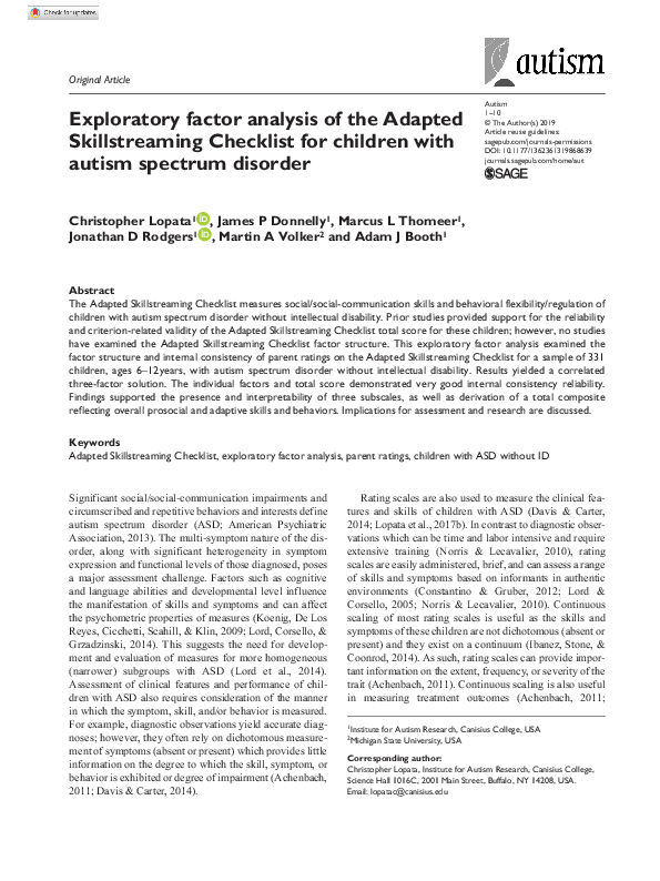 (PDF) Exploratory factor analysis of the Adapted Skillstreaming ...