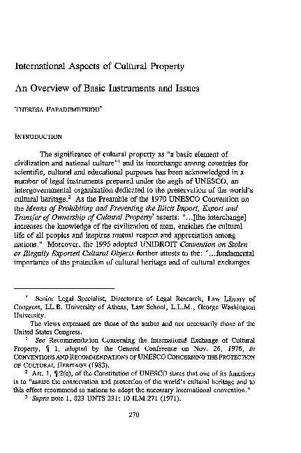 (PDF) International Aspects of Cultural Property