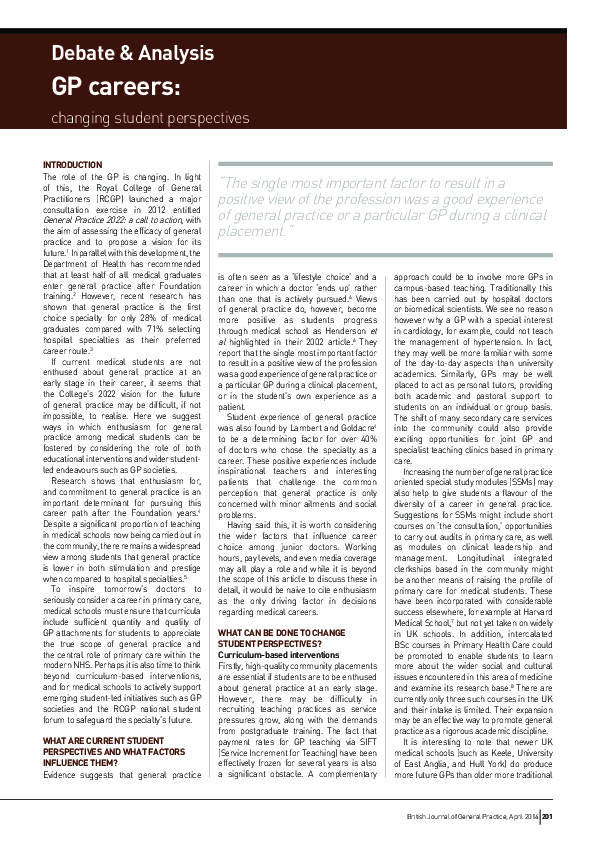 (PDF) GP careers: changing student perspectives