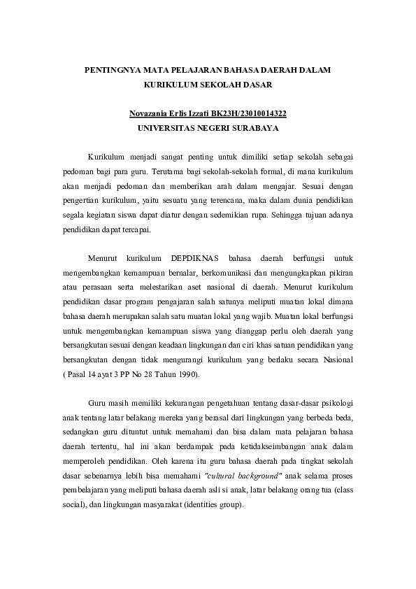 (PDF) Pentingnya Bahasa Daerah Dalam Kurikulum Sekolah