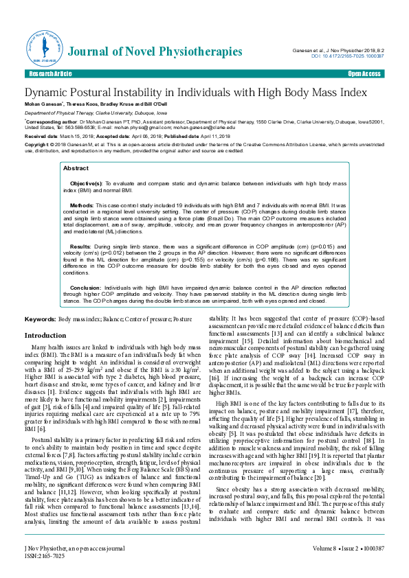 (PDF) Dynamic Postural Instability in Individuals with High Body Mass ...