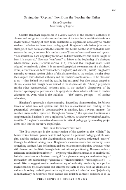 (PDF) Saving the “Orphan” Text from the Teacher the Father