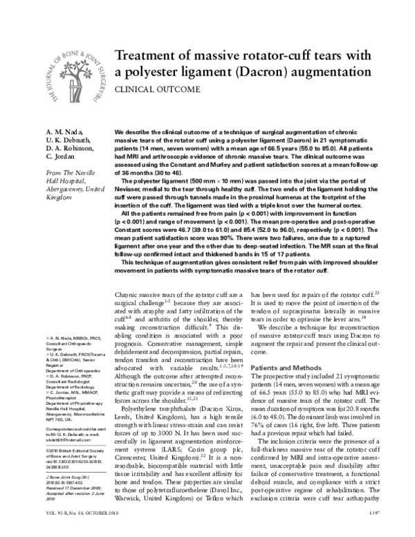 (PDF) Treatment of massive rotator-cuff tears with a polyester ligament ...