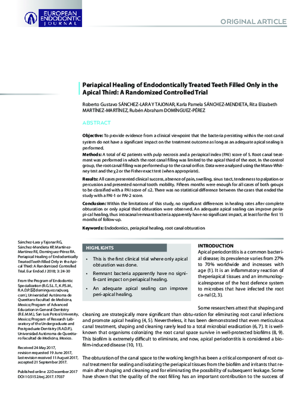 (PDF) Periapical Healing of Endodontically Treated Teeth Filled Only in ...