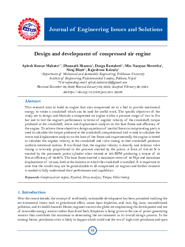 (PDF) Design and development of compressed air engine