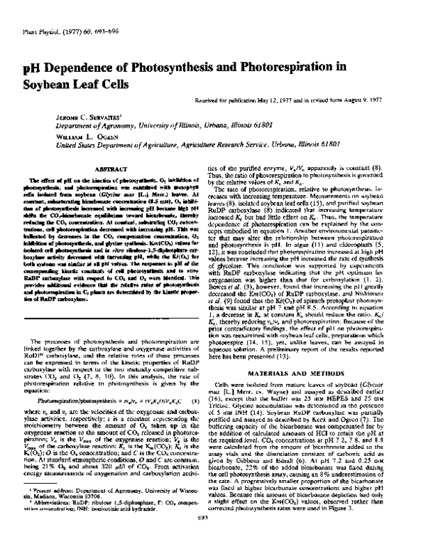 (PDF) pH Dependence of Photosynthesis and Photorespiration in Soybean ...