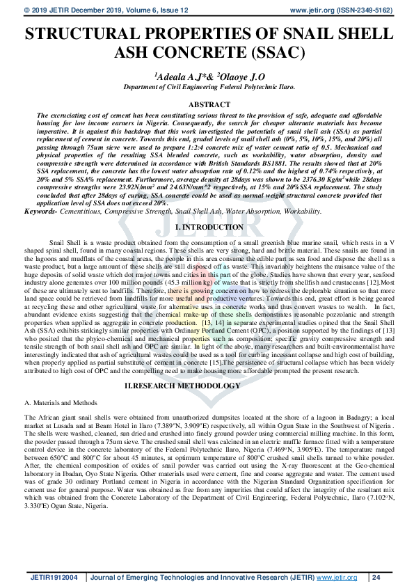 (PDF) Structural Properties of Snail Shell Ash Concrete (Ssac)