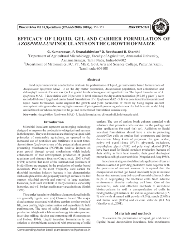 (PDF) Efficacy of Liquid , Gel and Carrier Formulation of Azospirillum ...
