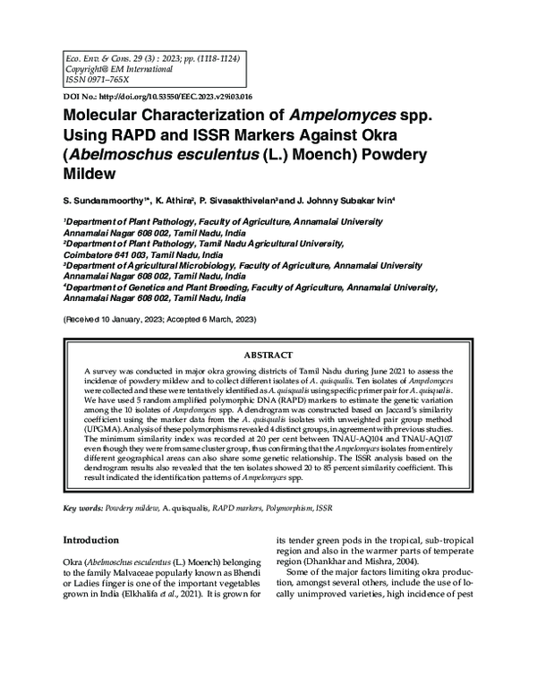 (PDF) Molecular Characterization of Ampelomyces spp. Using RAPD and ...