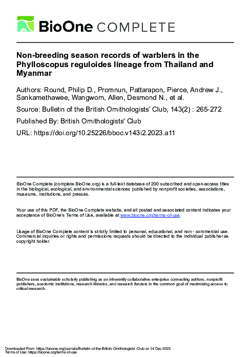(PDF) Non-breeding season records of warblers in the Phylloscopus ...