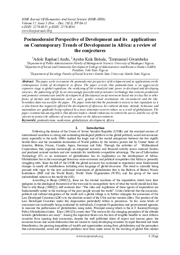 (PDF) Postmodernist Perspective of Development and its applications on ...