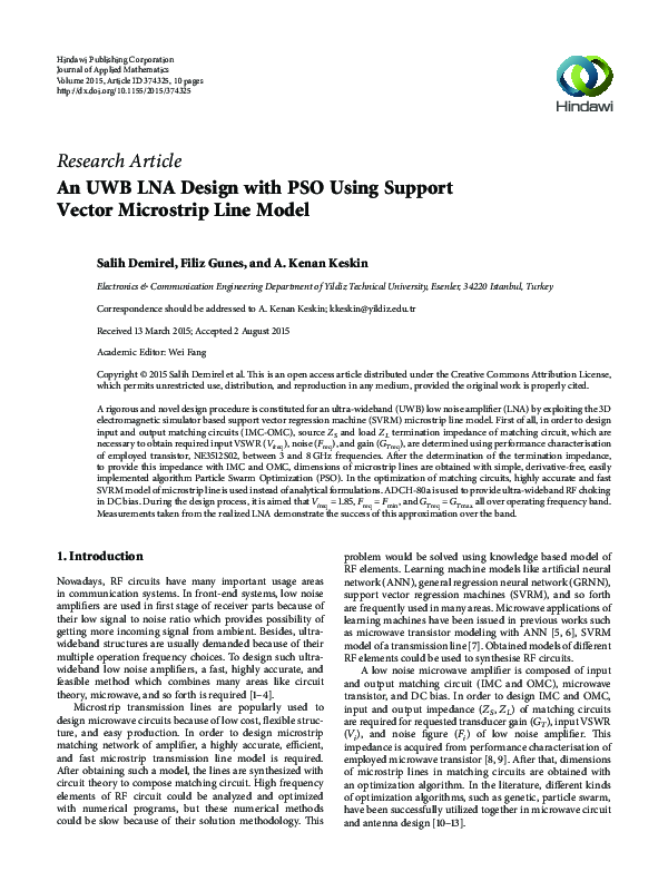 (PDF) An UWB LNA Design with PSO Using Support Vector Microstrip Line Model