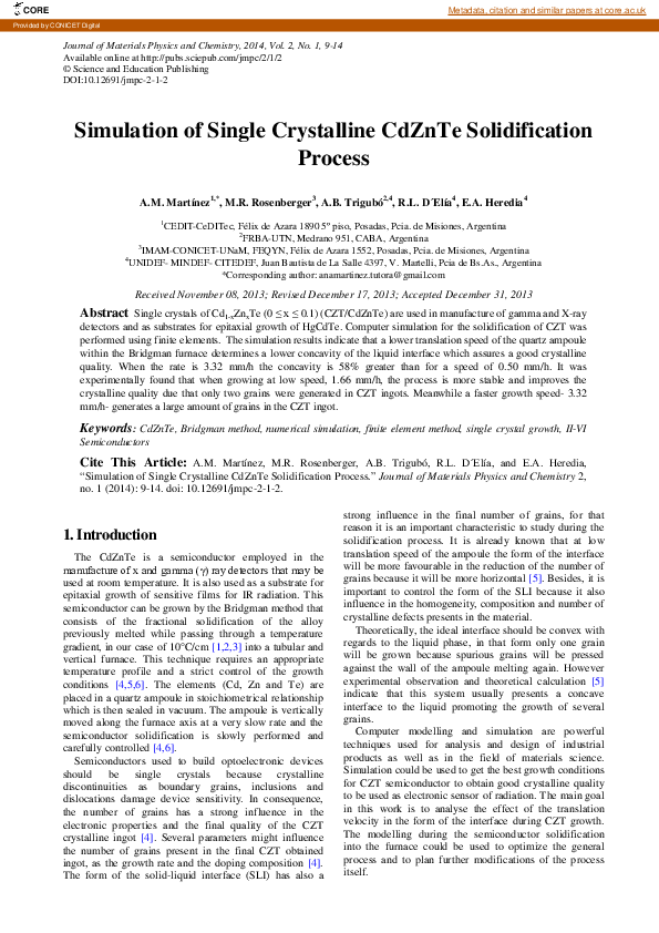 (PDF) Simulation of Single Crystalline CdZnTe Solidification Process