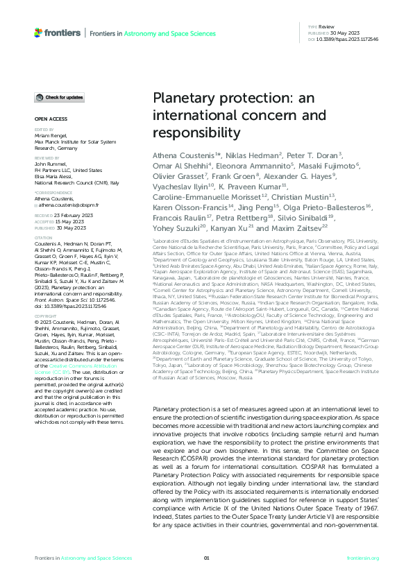 (PDF) Planetary protection: an international concern and responsibility ...