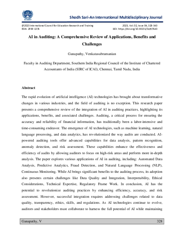 (PDF) AI in Auditing: A Comprehensive Review of Applications, Benefits ...