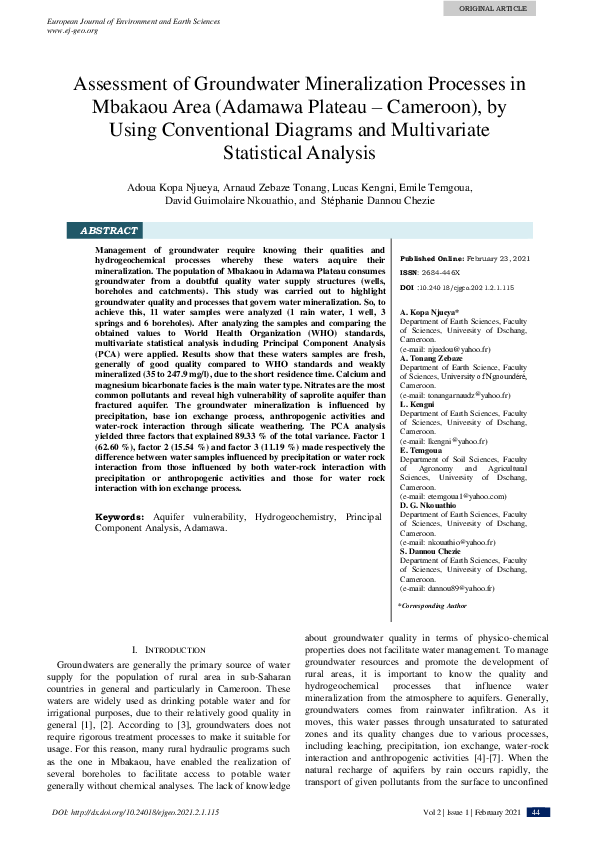(PDF) Assessment of Groundwater Mineralization Processes in Mbakaou ...