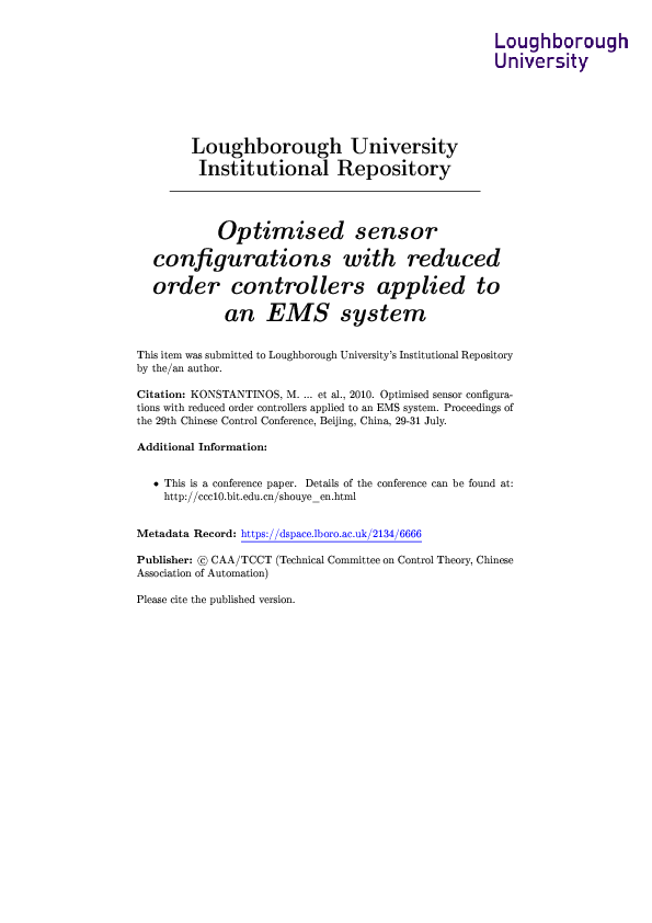 (PDF) Optimised sensor configurations with reduced order controllers applied to an EMS system