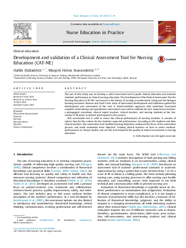 (PDF) Development and validation of a Clinical Assessment Tool for Nursing Education (CAT-NE)