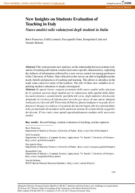 (PDF) New Insights on Students’ Evaluation of Teaching in Italy