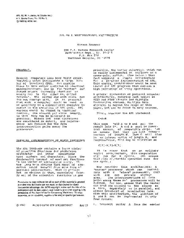 (PDF) APL on a multiprocessor architecture