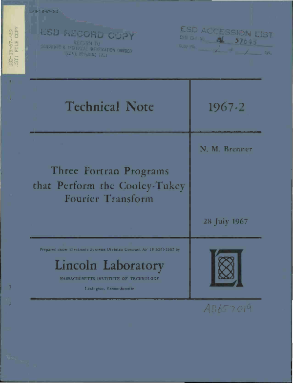 (PDF) Three Fortran Programs That Perform the Cooley-Tukey Fourier Transform