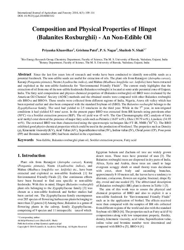 (PDF) Composition and Physical Properties of Hingot (Balanites ...