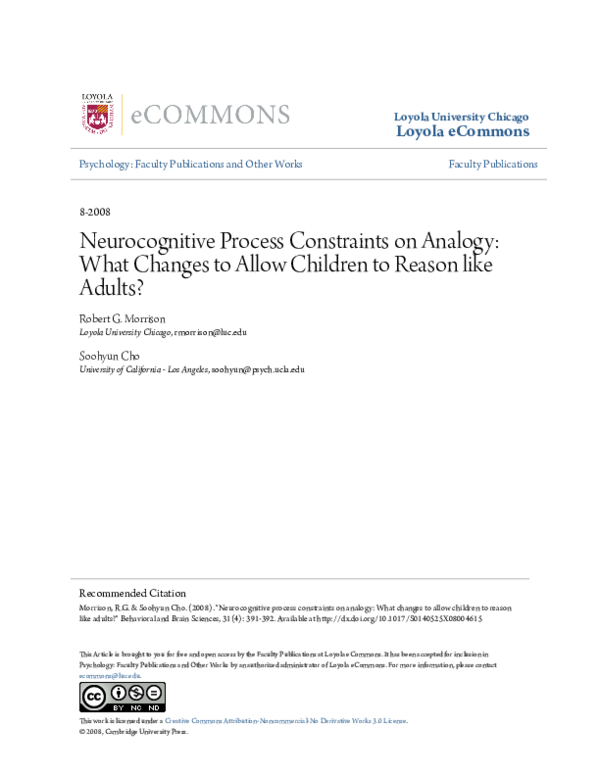 (PDF) Neurocognitive process constraints on analogy: What changes to ...