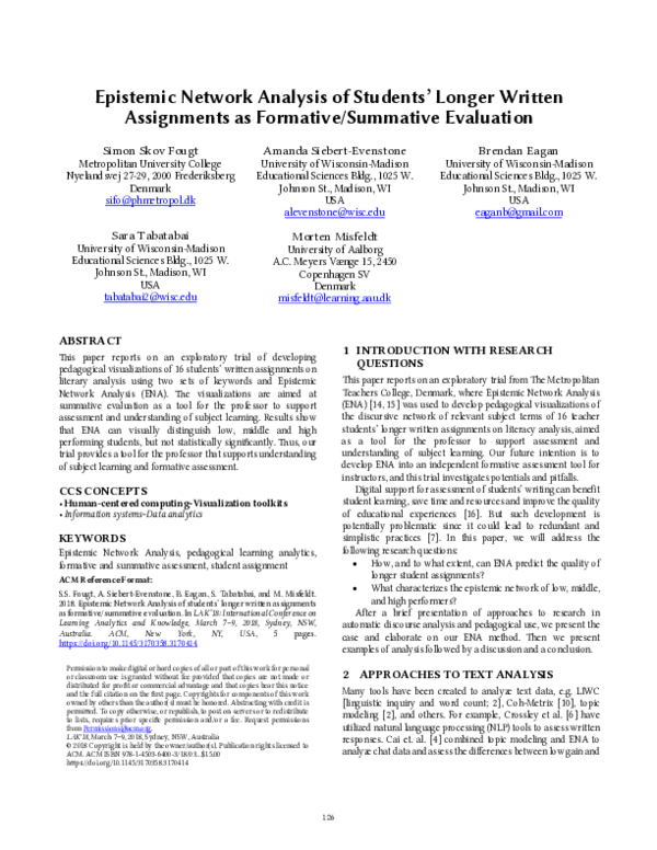 (PDF) Epistemic network analysis of students' longer written assignments as formative/summative ...