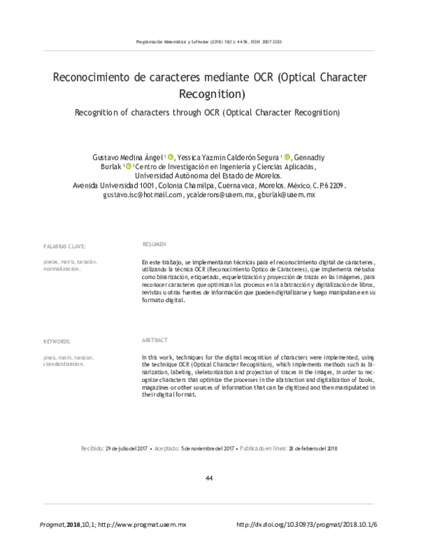 (PDF) Reconocimiento de caracteres mediante OCR (Optical Character Recognition) | Yessica Yazmin ...