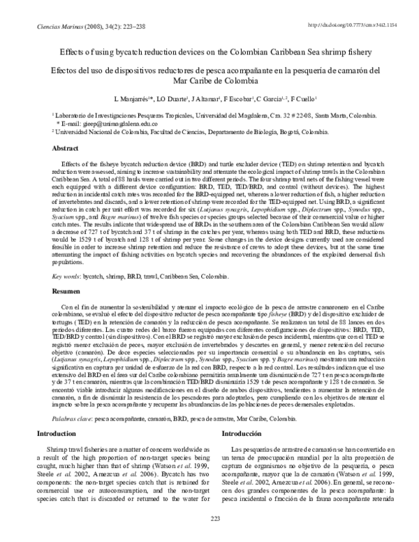 (PDF) Effects of using bycatch reduction devices on the Colombian ...