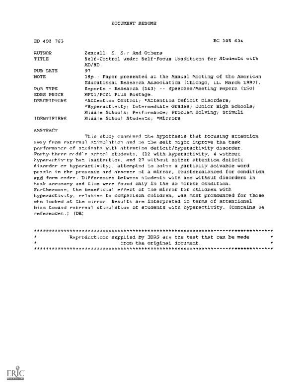 (PDF) Self-Control under Self-Focus Conditions for Students with AD/HD ...