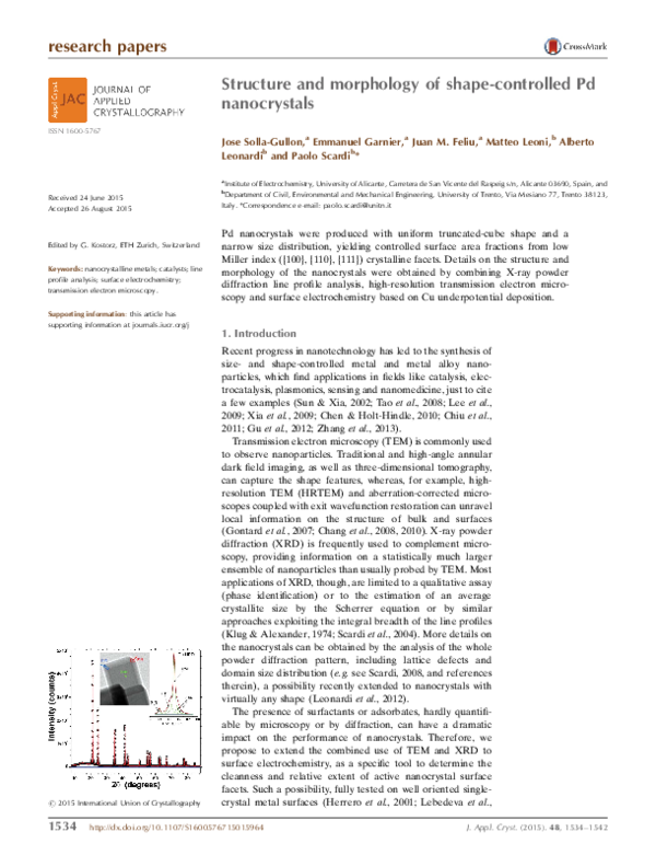 (PDF) Structure and morphology of shape-controlled Pd nanocrystals | Emmanuel GARNIER - Academia.edu