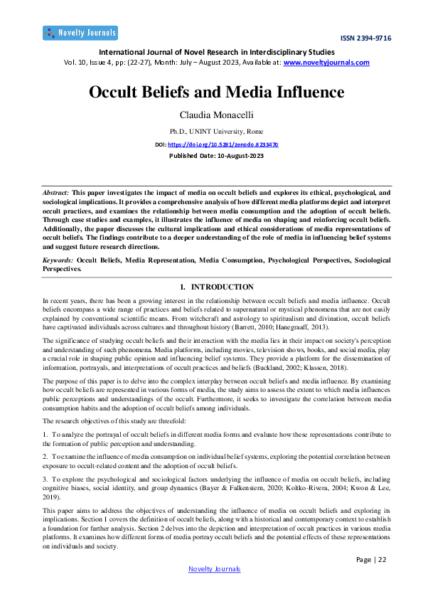 (PDF) Occult Beliefs and Media Influence