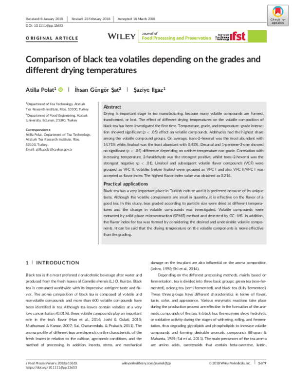 (PDF) Comparison of black tea volatiles depending on the grades and ...