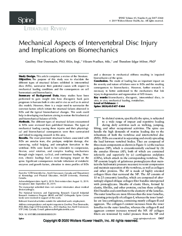 (PDF) Mechanical Aspects of Intervertebral Disc Injury and Implications ...