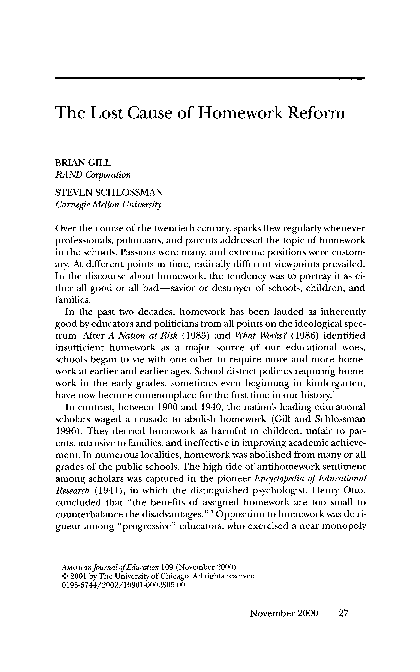 (PDF) The Lost Cause of Homework Reform