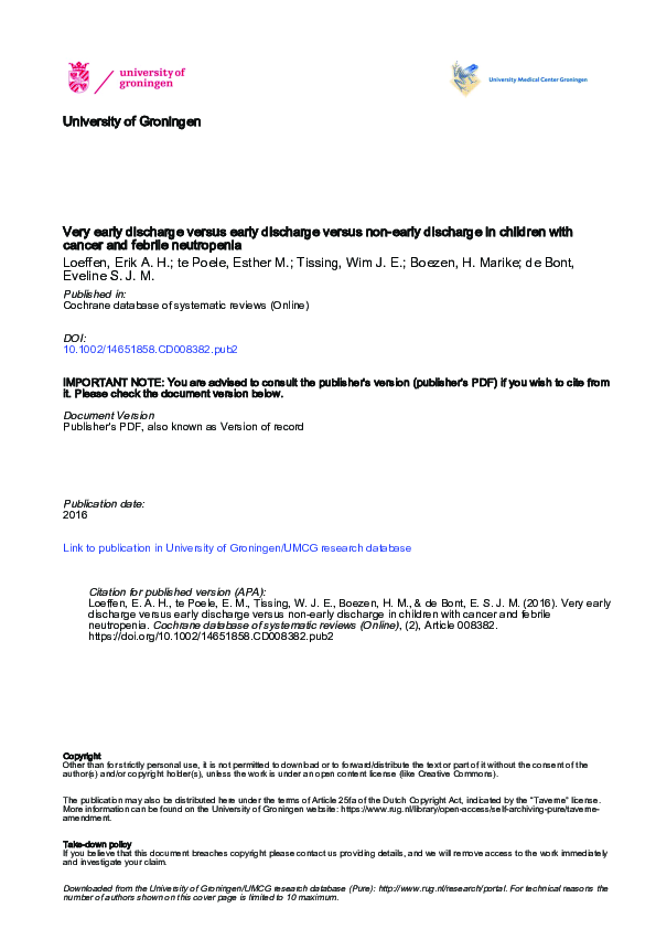 (PDF) Very early discharge versus early discharge versus non-early ...
