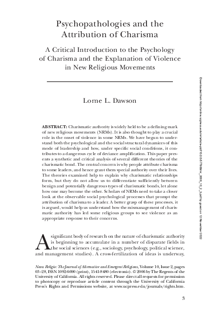 (PDF) Psychopathologies and the Attribution of Charisma: A Critical ...