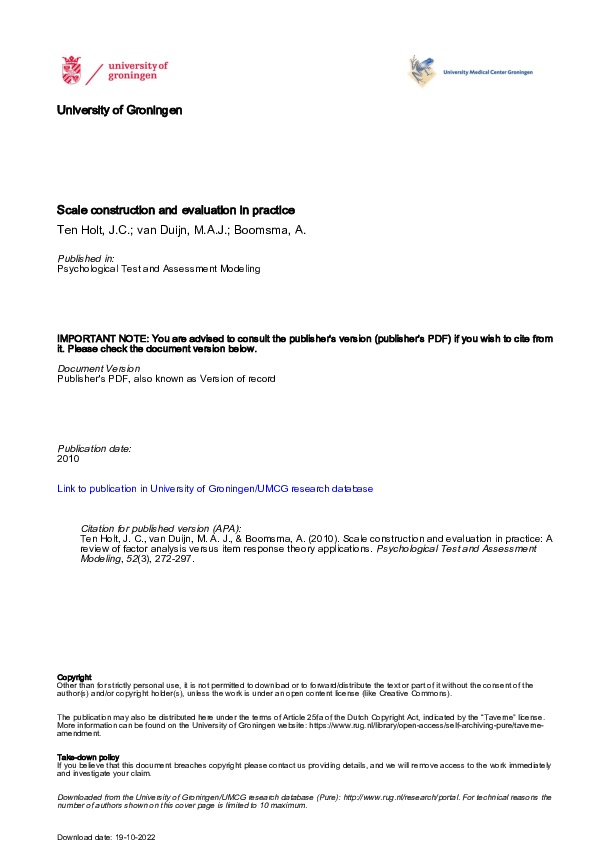 (PDF) Scale construction and evaluation in practice : A review of ...