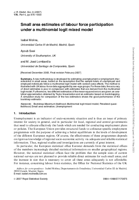 (PDF) Small Area Estimates of Labour Force Participation Under a ...