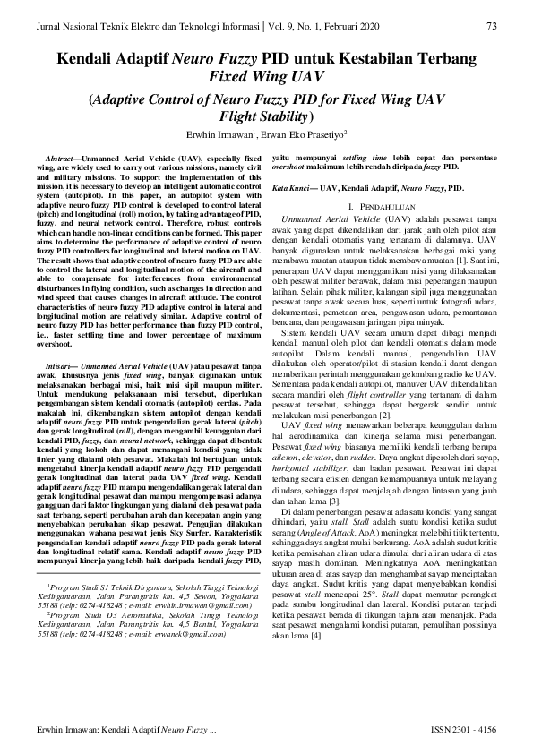 Kendali Adaptif Neuro Fuzzy PID untuk Kestabilan Terbang Fixed Wing UAV ...