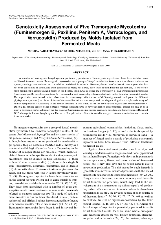 (PDF) Genotoxicity Assessment of Five Tremorgenic Mycotoxins ...