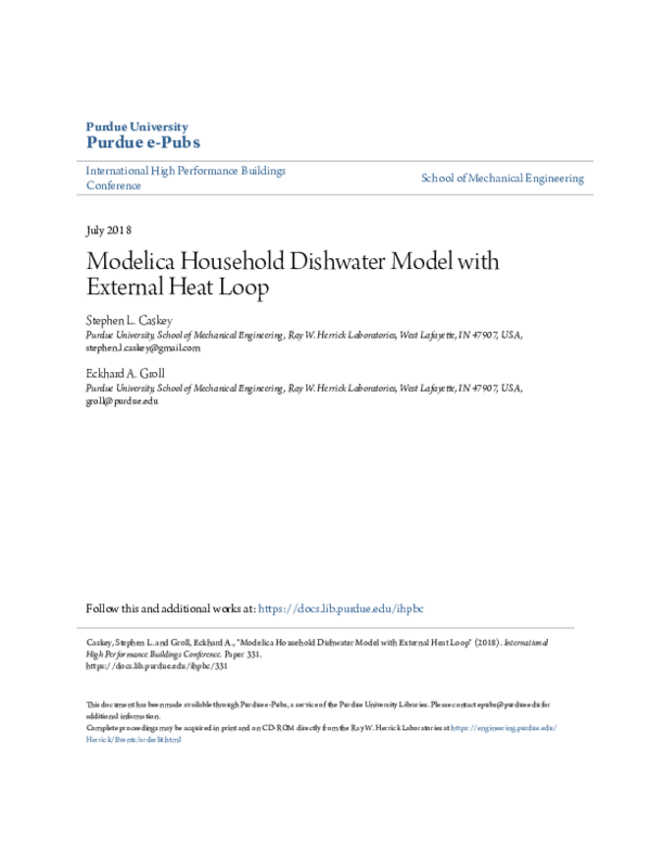 (PDF) Dishwasher modelica model analysis with an external heat loop