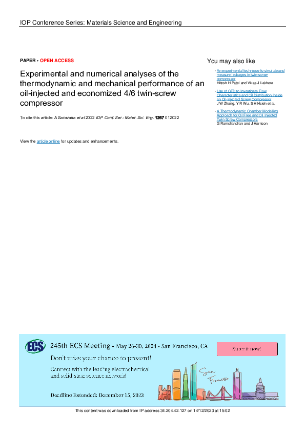 (PDF) Experimental and numerical analyses of the thermodynamic and ...