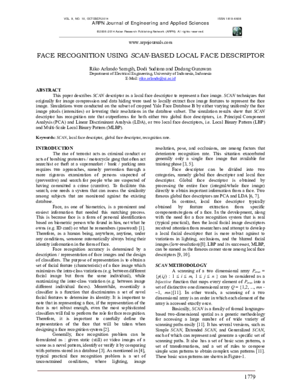 (PDF) Face Recognition Using Scan-Based Local Face Descriptor