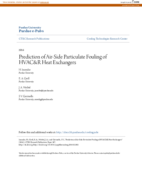 (PDF) Prediction of air-side particulate fouling of HVAC&R heat exchangers